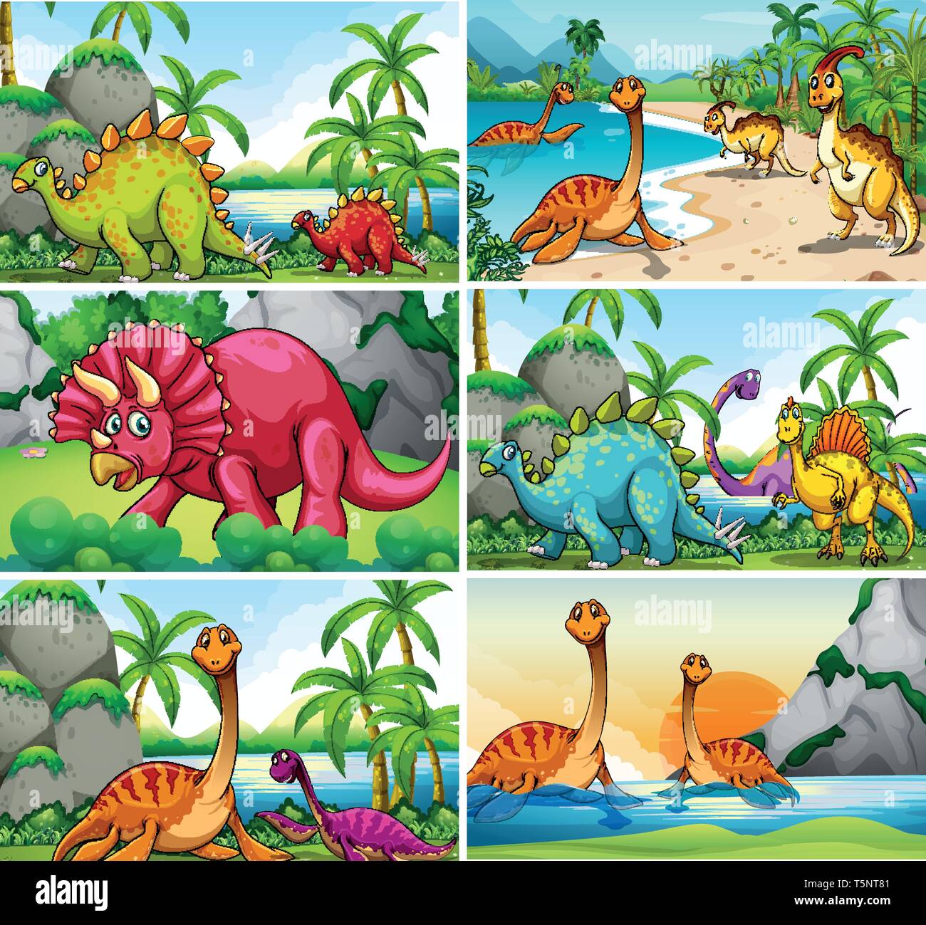 Set of dinosaur scenes illustration Stock Vector Image & Art - Alamy