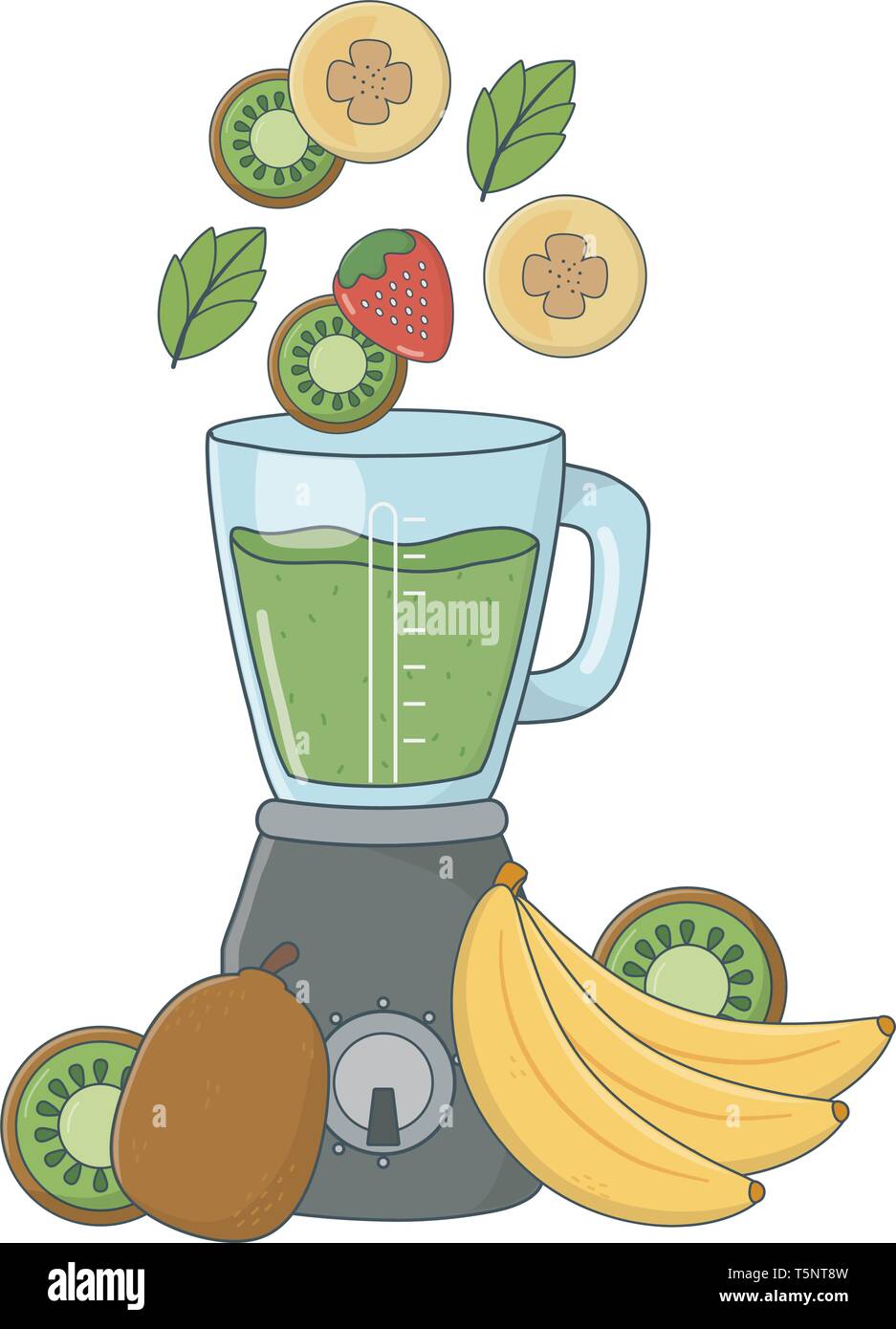 delicious healthy fruits mix smoothie inside blender cartoon vector ...