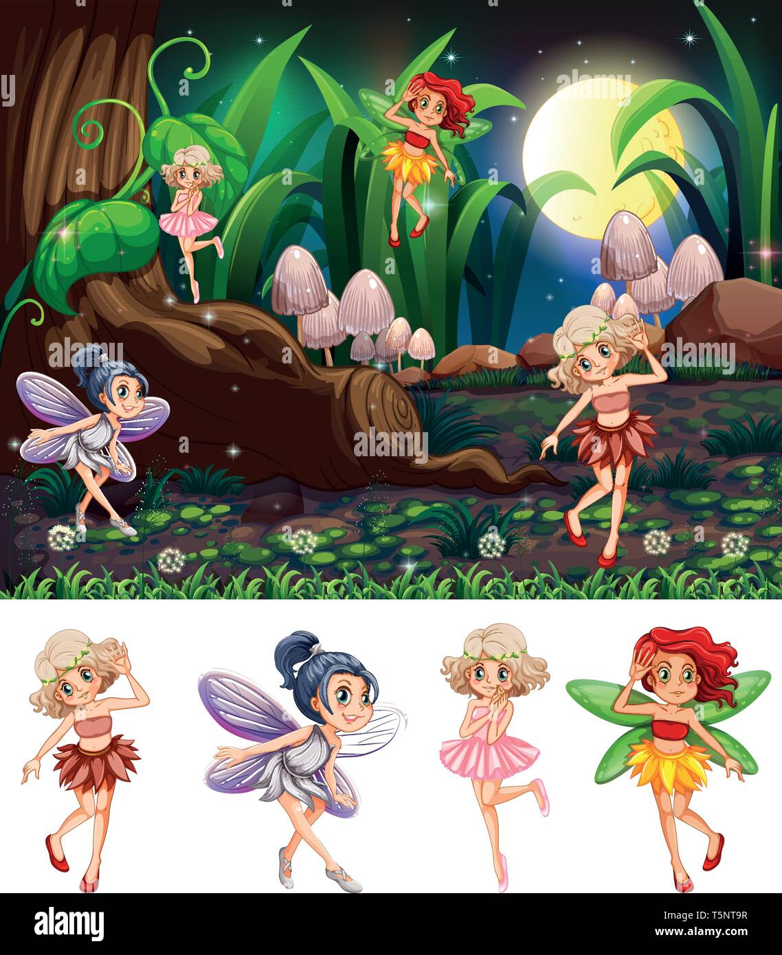 Set of fairy night scene illustration Stock Vector Image & Art - Alamy