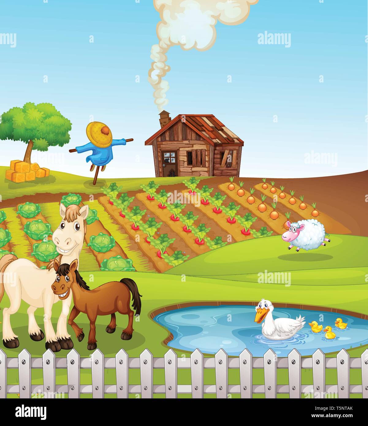 Animals on farm scene illustration Stock Vector Image & Art - Alamy