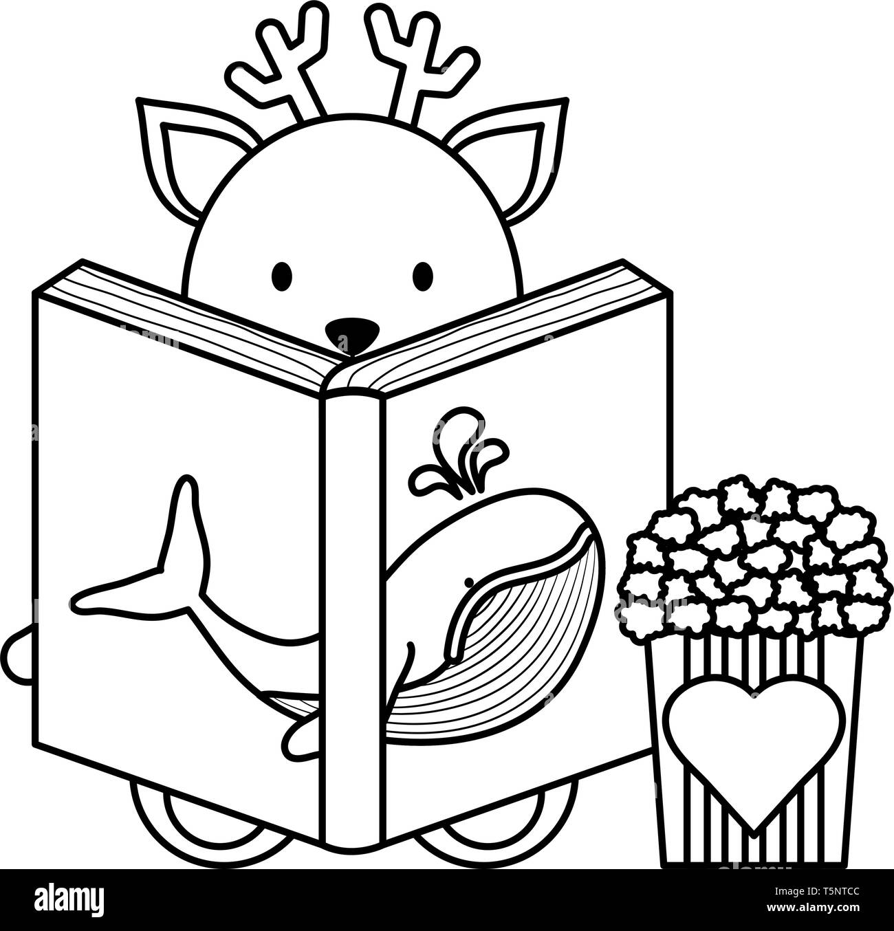 cute reindeer reading book character vector illustration design Stock ...