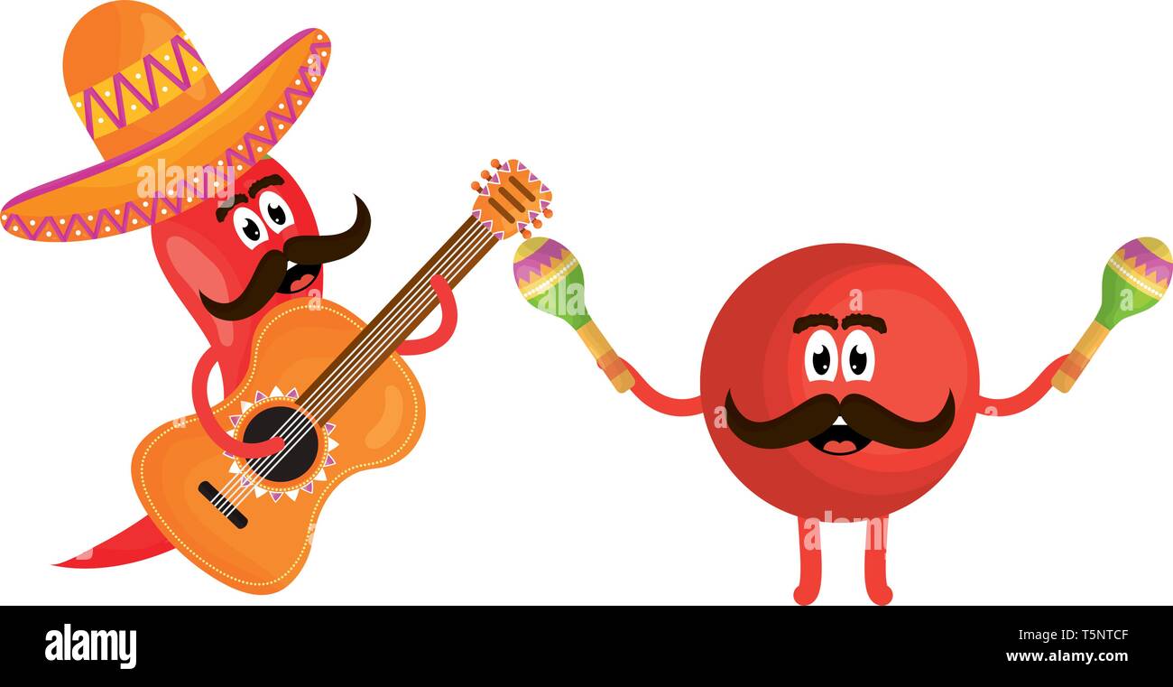 mexican emoji character with guitar and chilli pepper vector ...