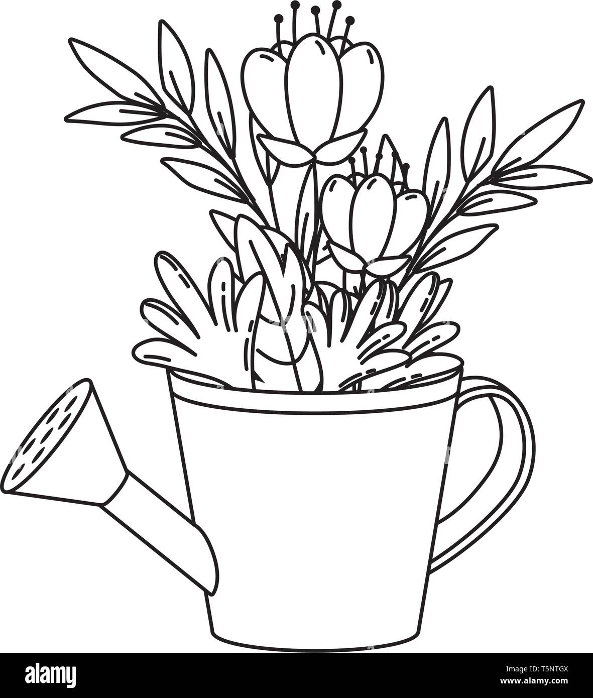 floral nature flowers inside watering can cartoon vector illustration ...
