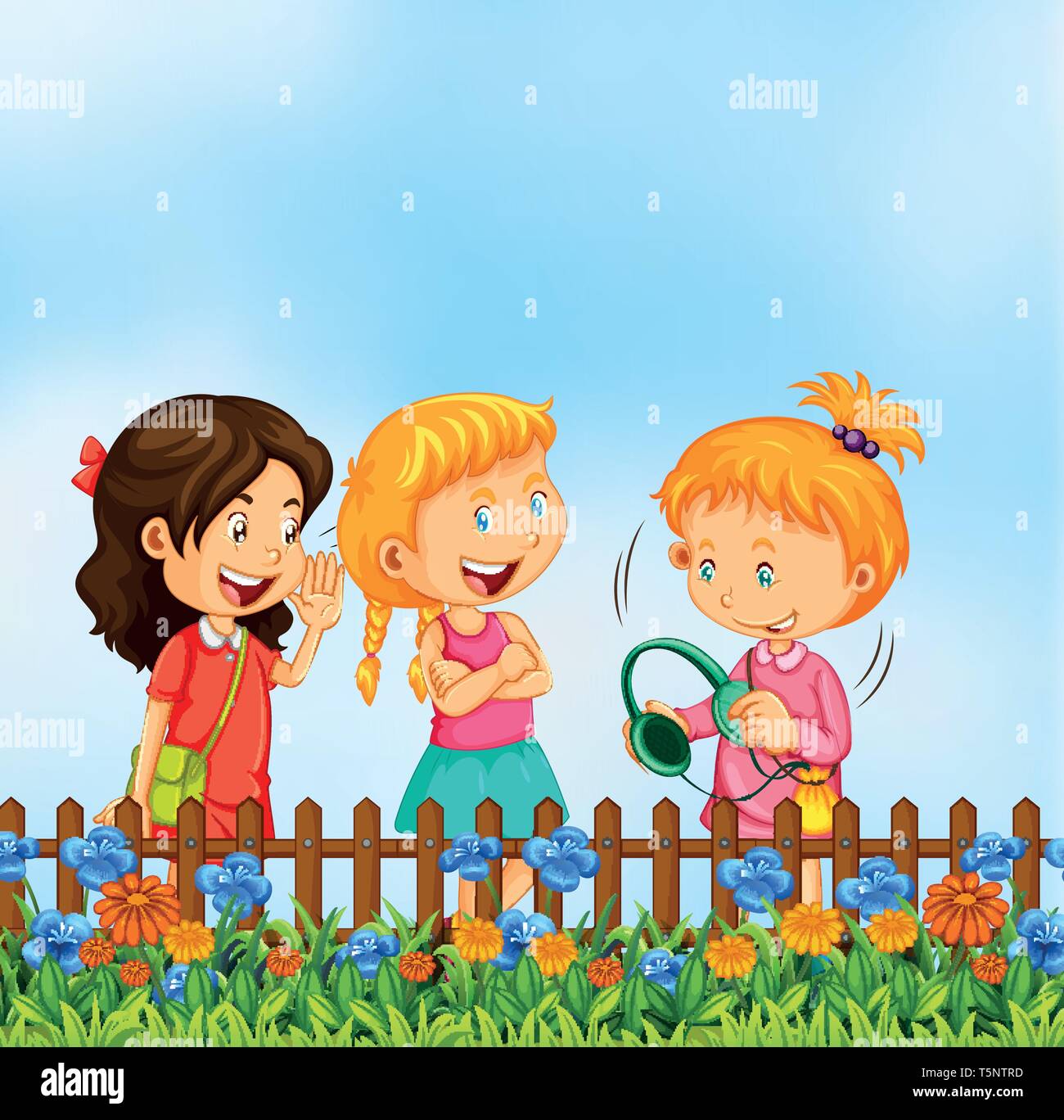 Girls talking at the garden illustration Stock Vector Image & Art - Alamy