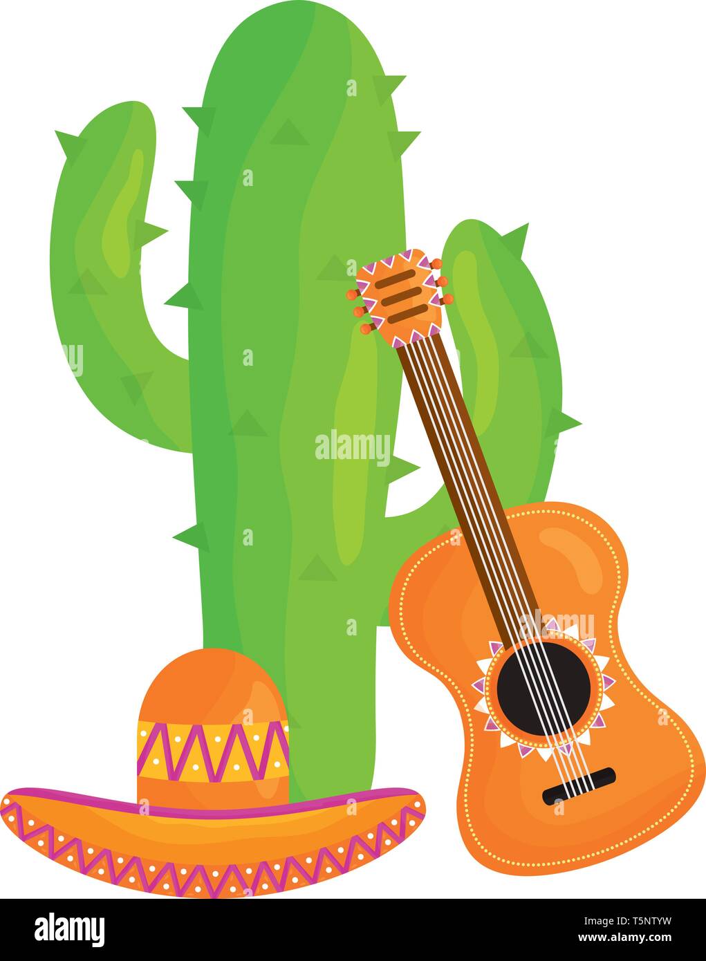 cactus plant with mexican hat and guitar vector illustration design ...