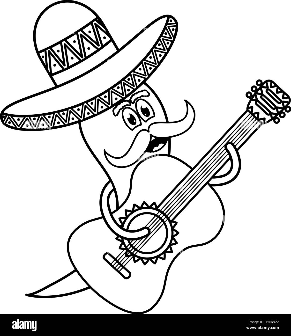 chilli pepper with mexican hat and guitar character vector illustration ...