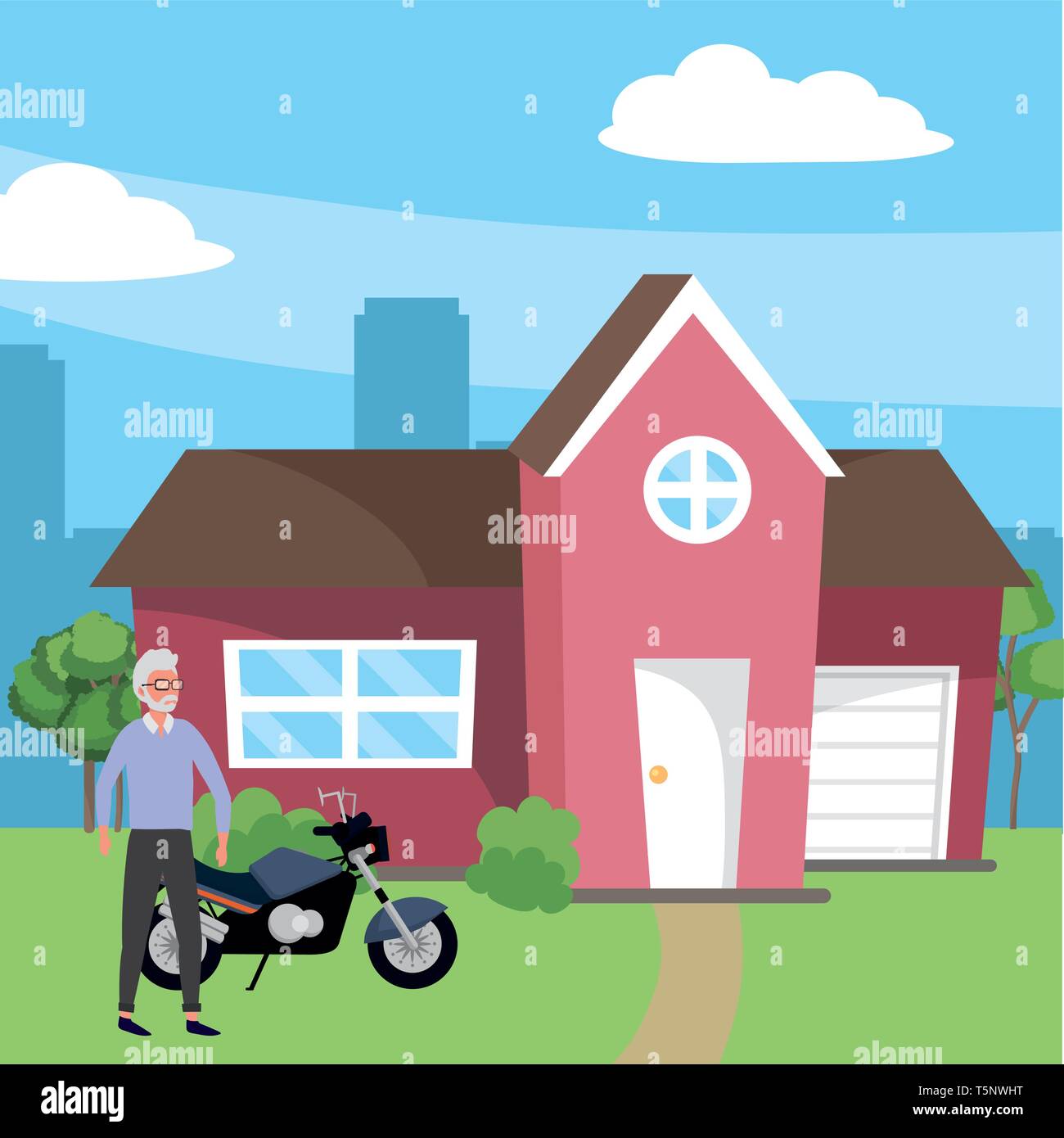 casual happy people man in front urban house home cartoon vector ...
