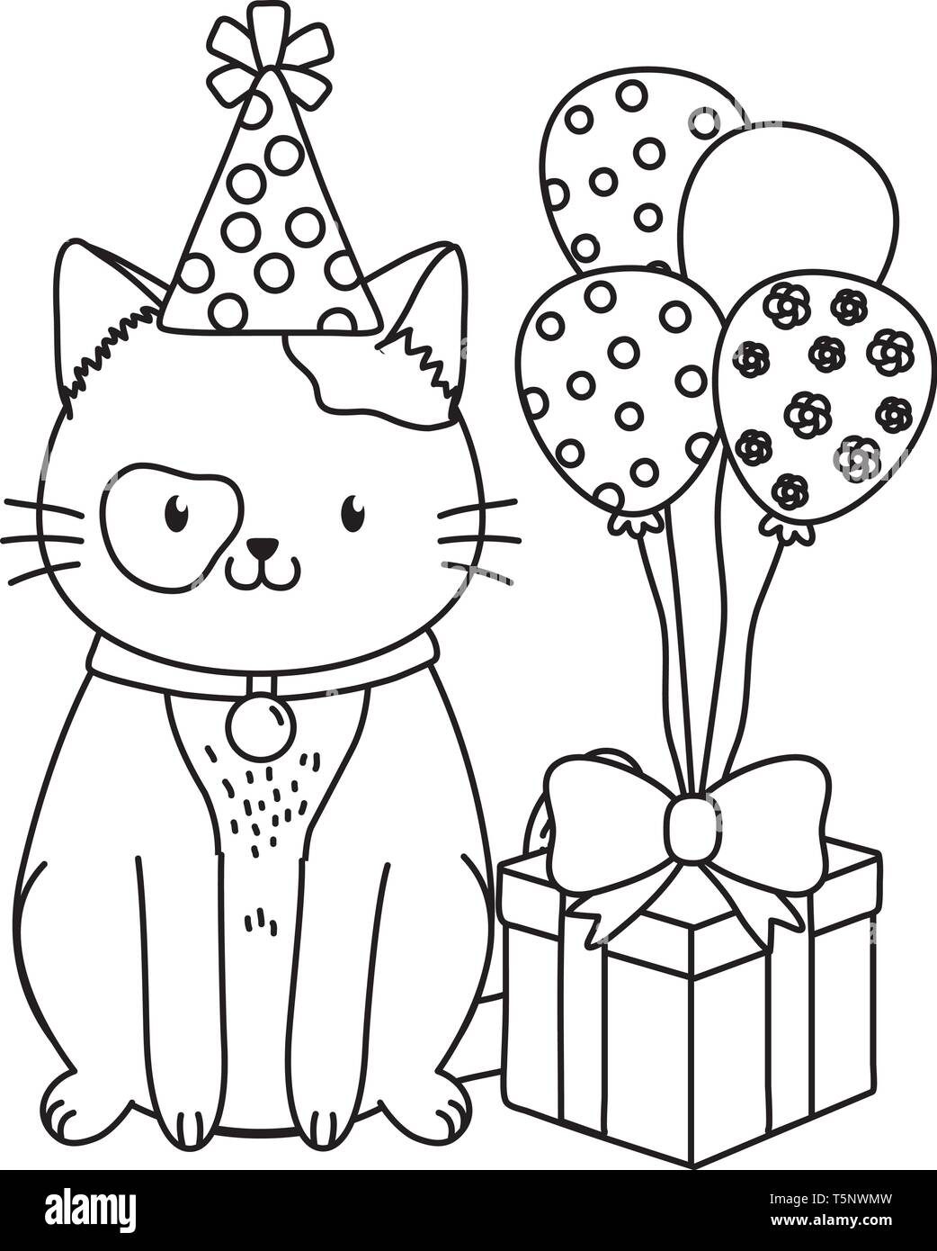cute pet little animal kitty cat birthday party concept cartoon vector ...