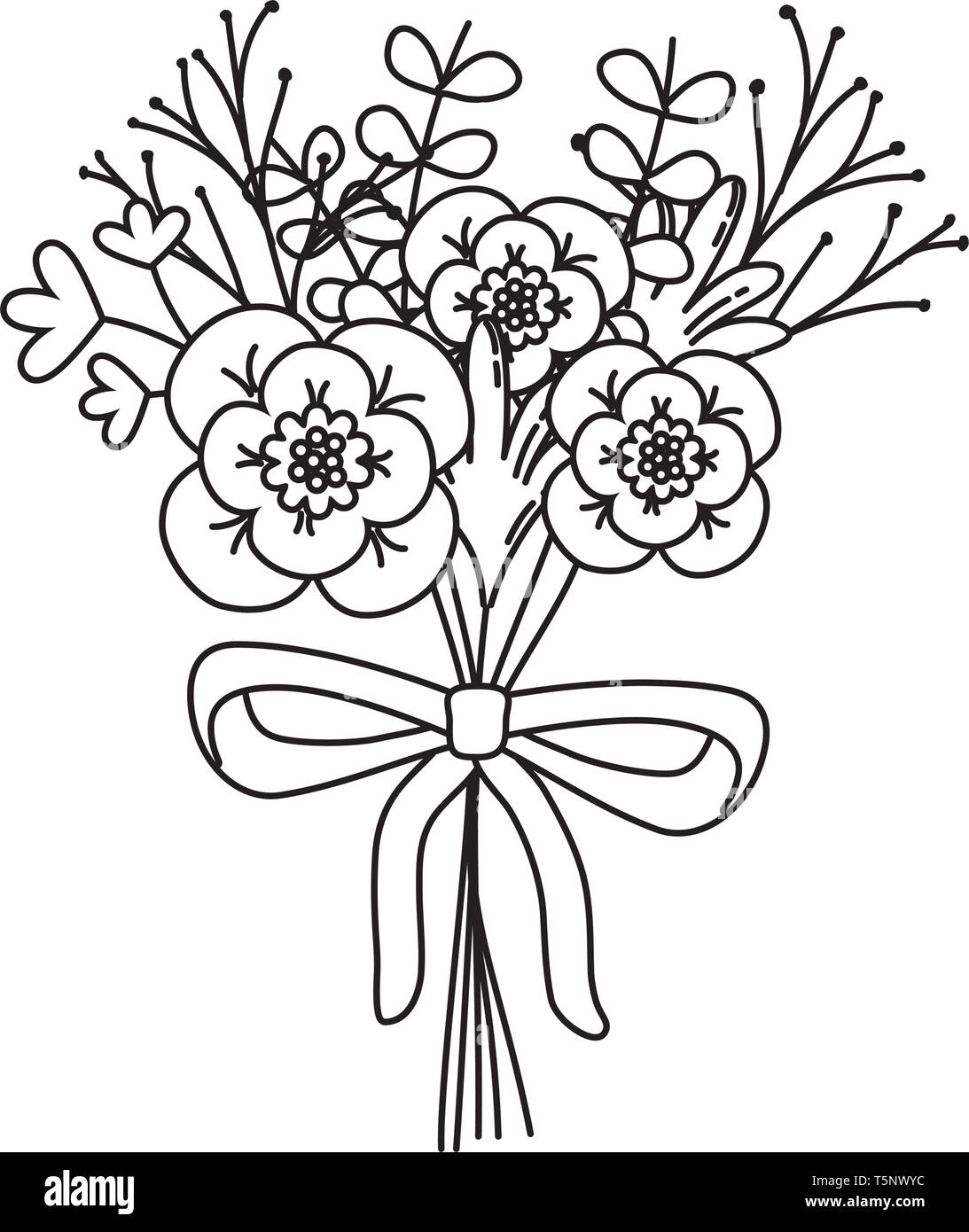 floral nature flowers decoration with ribbon cartoon vector ...