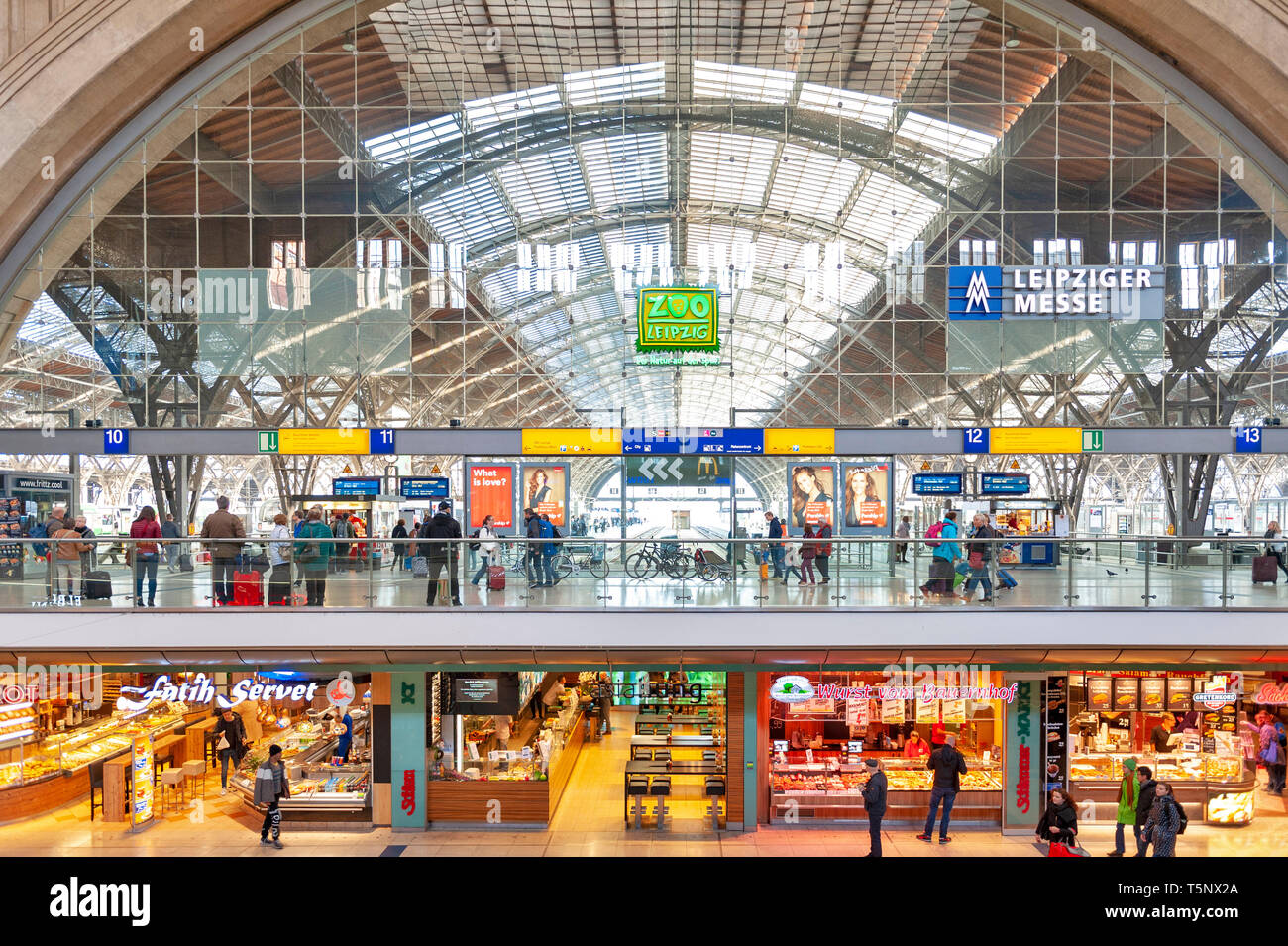 Interior of Leipzig Hauptbahnhof, central railway terminal station and ...