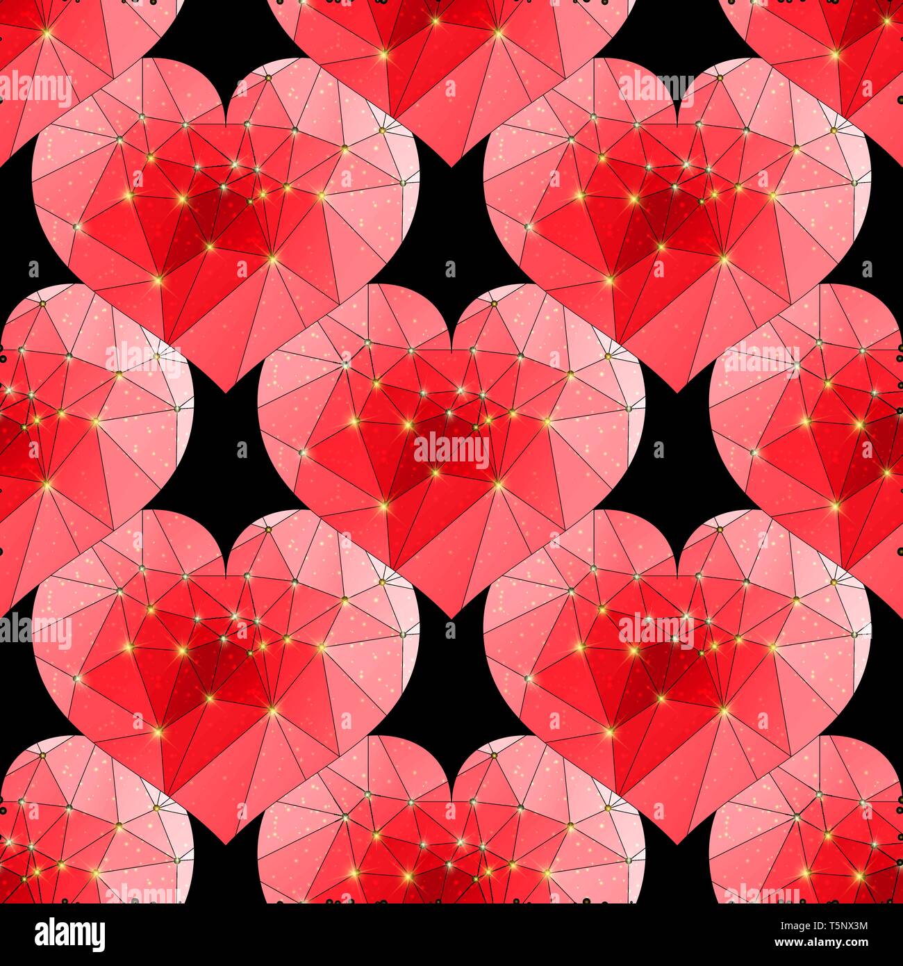 Seamless background with polygonal heart symbols. Vector pattern eps10 ...