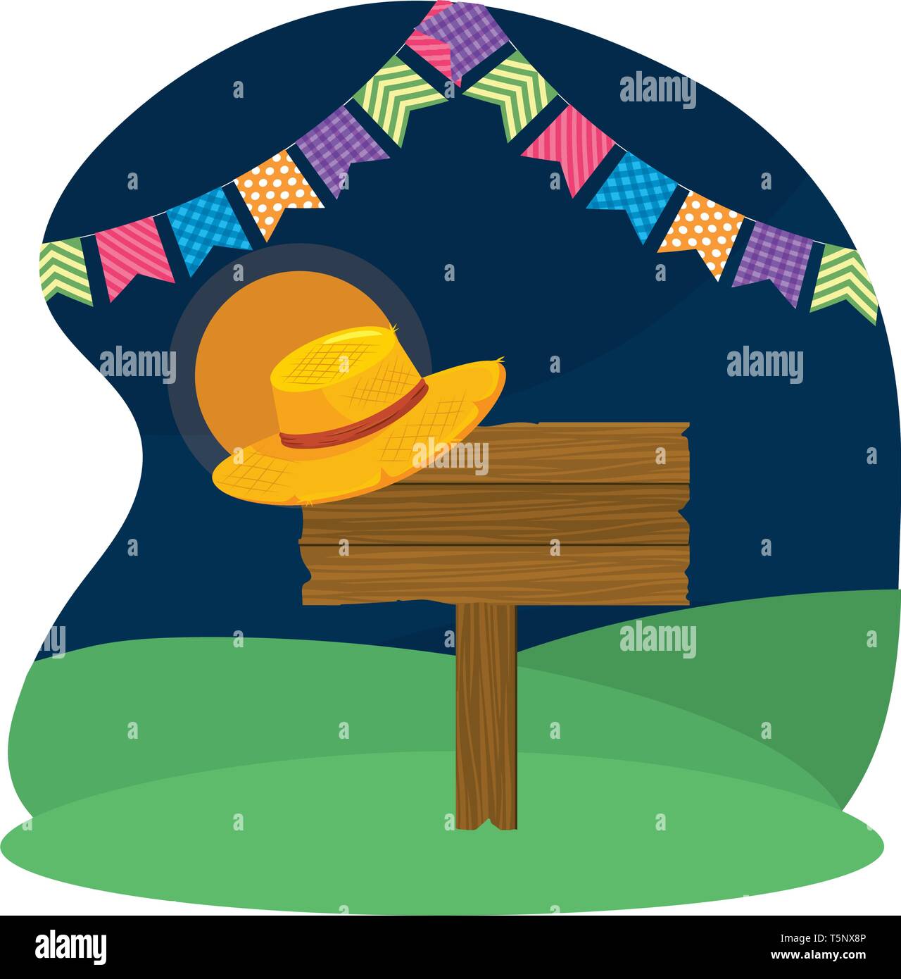 wooden sign frame outdoor farm scene cartoon vector illustration ...