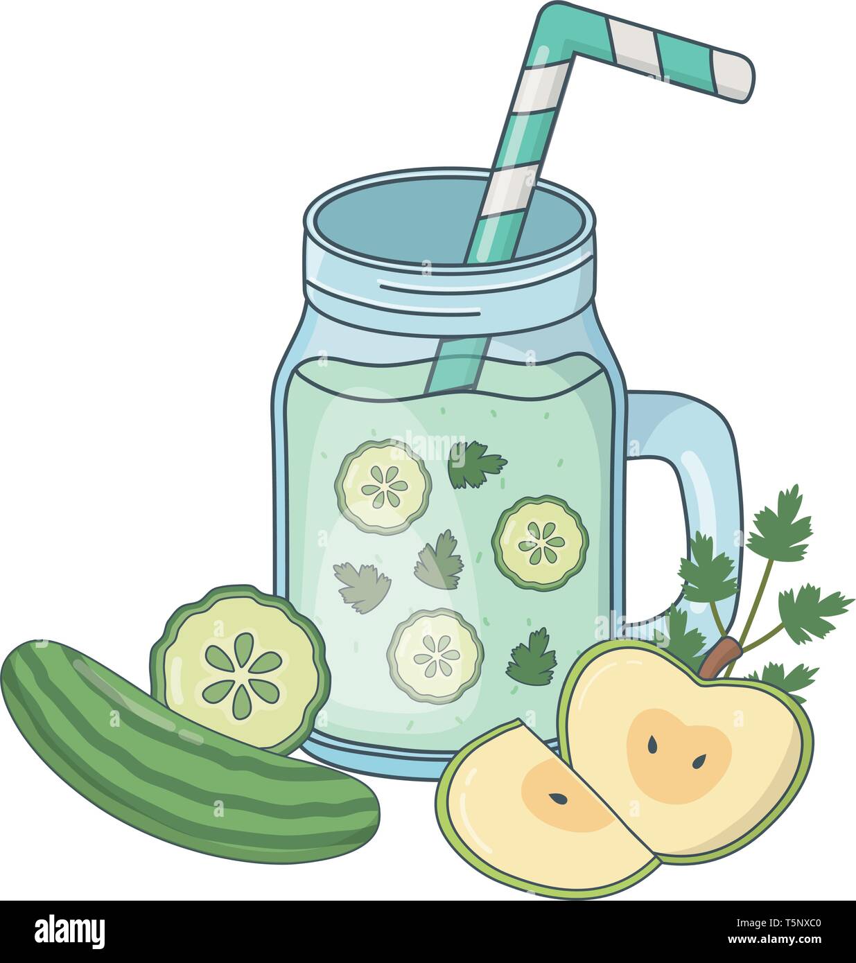 delicious healthy meal juice with fruits mix cartoon vector ...