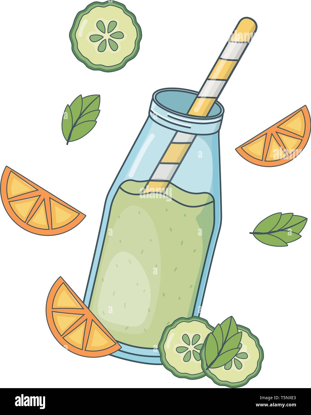 delicious healthy meal juice with fruits mix cartoon vector ...