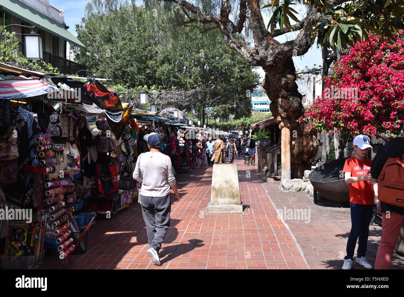LOS ANGELES, CA/USA - APRIL 14, 2019: Artisan booths on Olvera Street ...