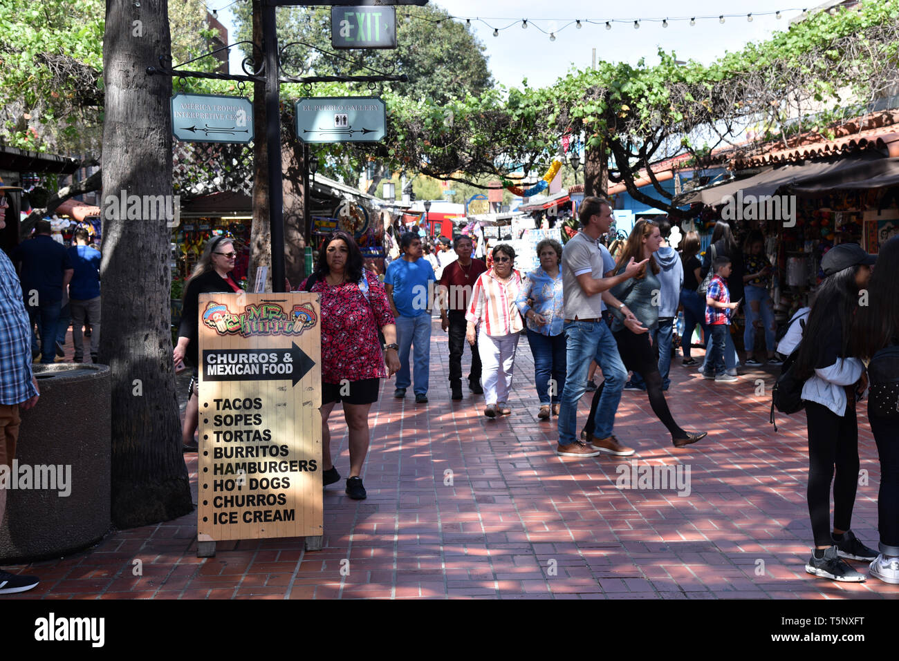 LOS ANGELES, CA/USA - APRIL 14, 2019: Artisan booths on Olvera Street ...