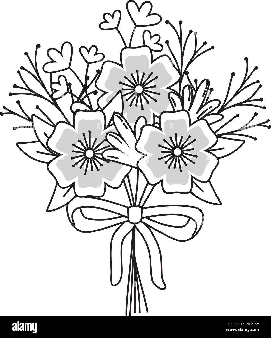 floral nature flowers decoration with ribbon cartoon vector ...