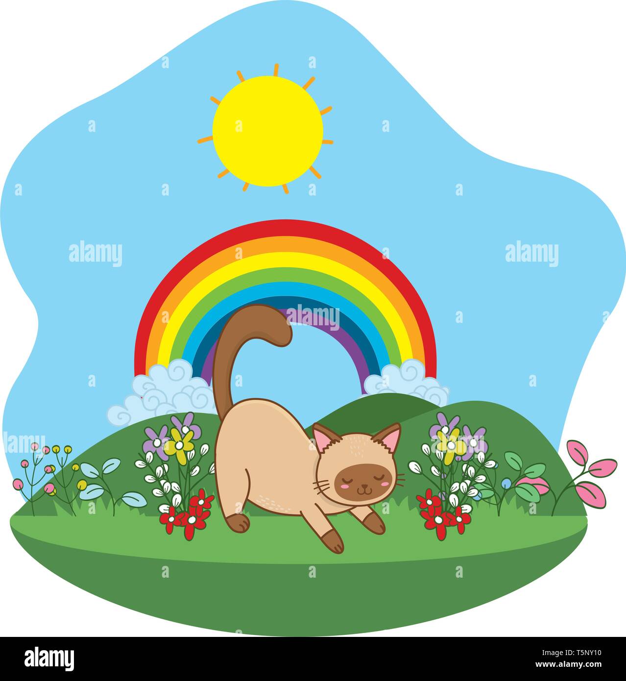 cute pet little animal cat outdoor scene cartoon vector illustration ...
