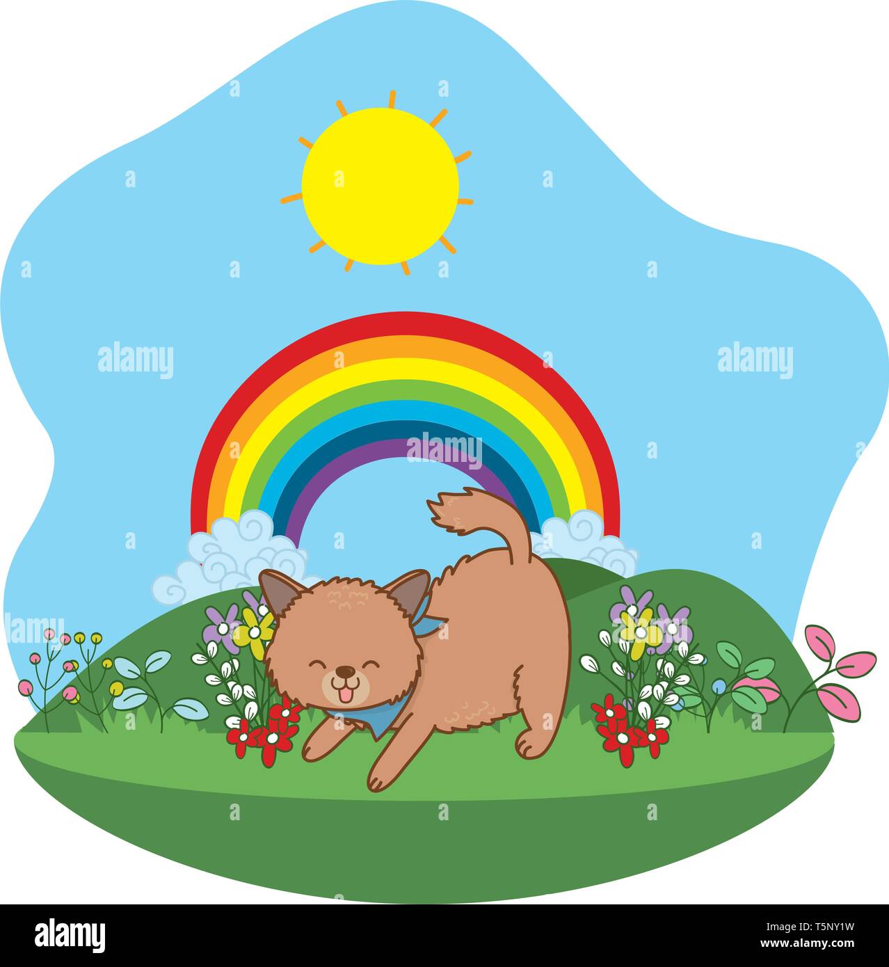 cute pet little animal cat outdoor scene cartoon vector illustration ...