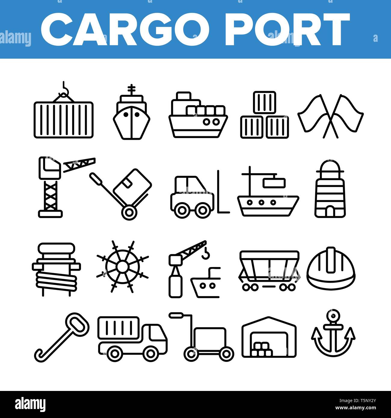 Cargo Port Vector Thin Line Icons Collection Stock Vector Image & Art ...