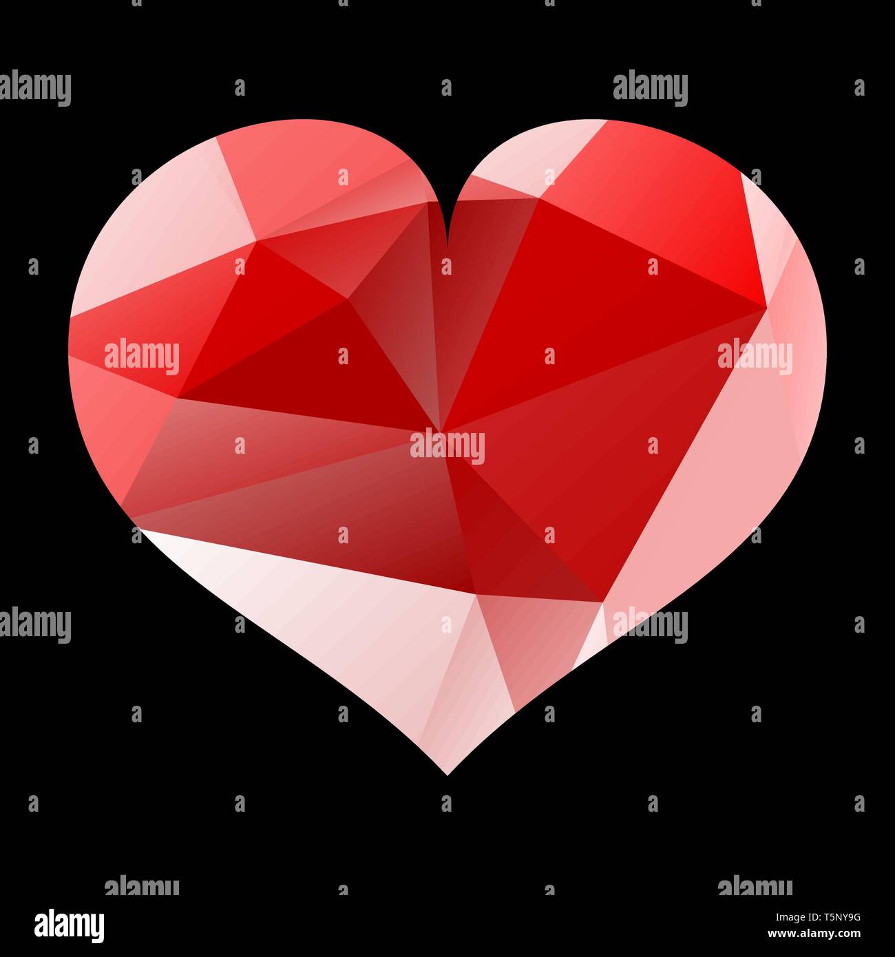 Heart of a triangular mosaic in shades of red. Symbol of love in trendy ...