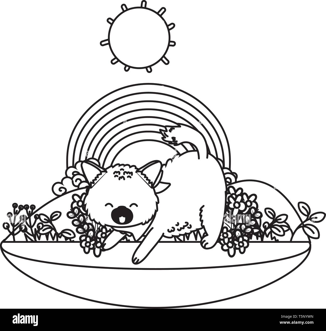 cute pet little animal cat outdoor scene cartoon vector illustration ...