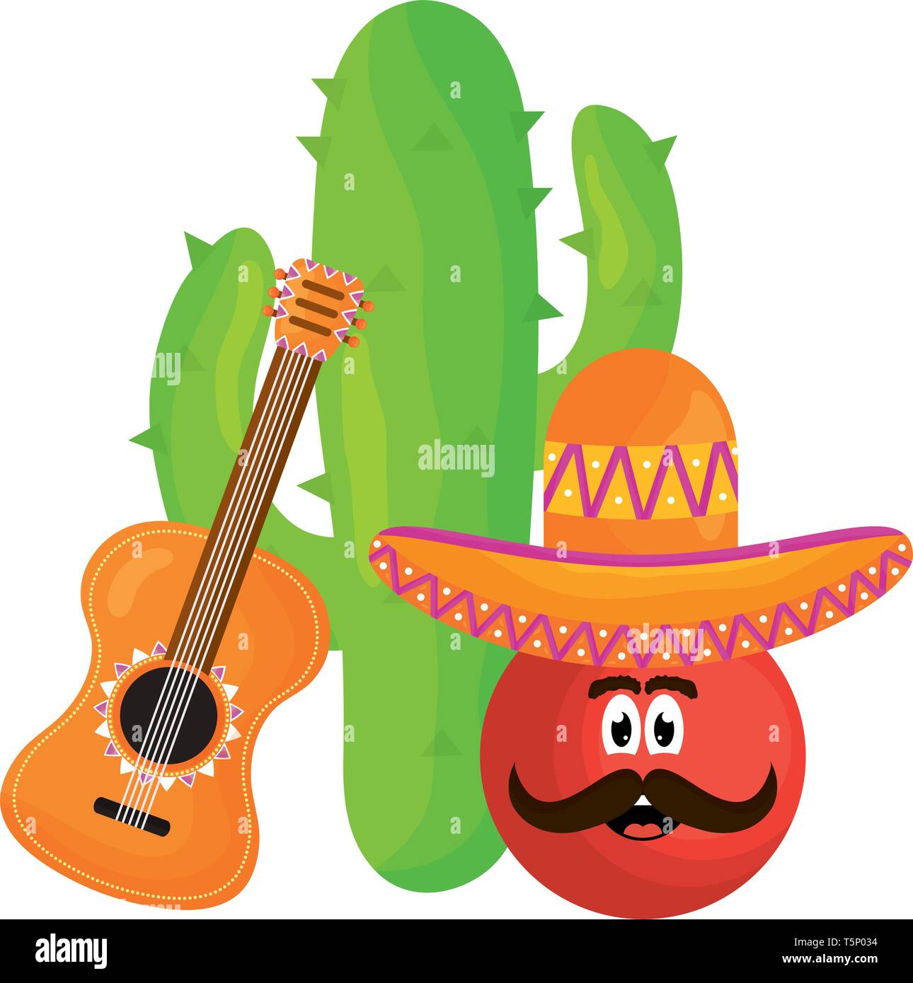 mexican emoji with hat and guitar character vector illustration design ...