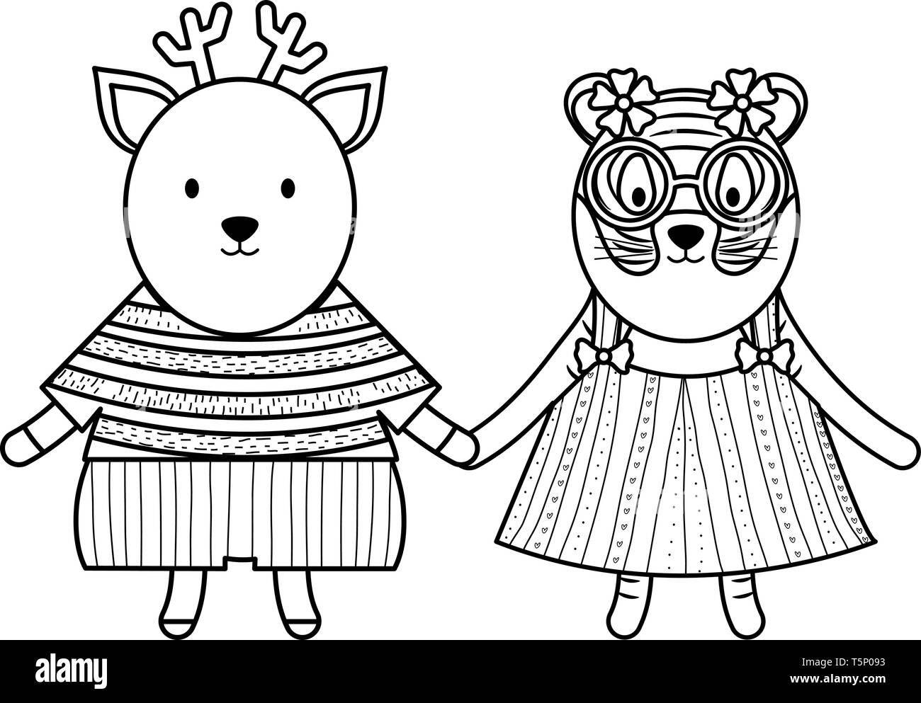 cute female tiger with reindeer vector illustration design Stock Vector ...