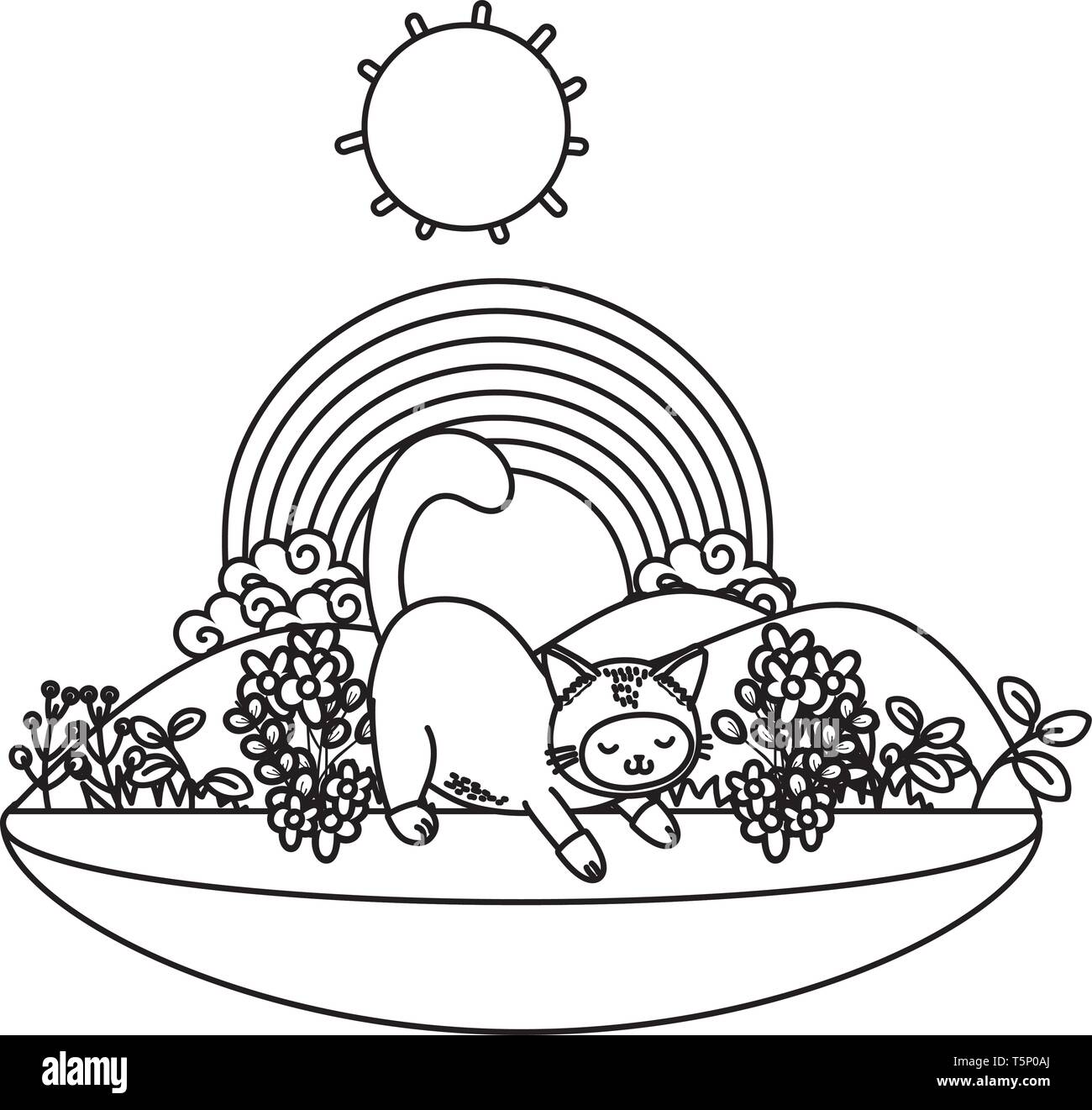 cute pet little animal cat outdoor scene cartoon vector illustration ...