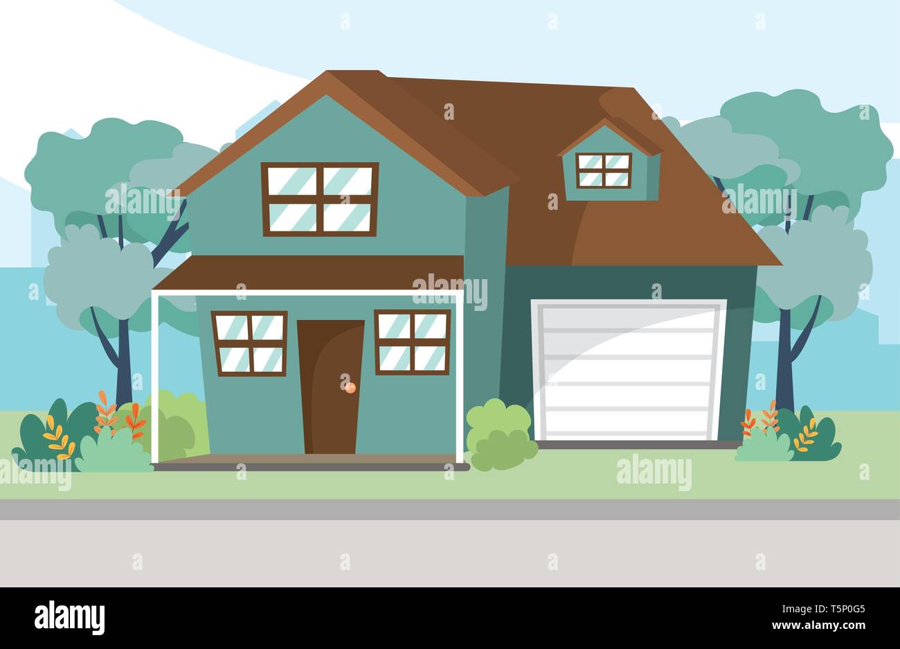 house urban home building cartoon vector illustration graphic design ...