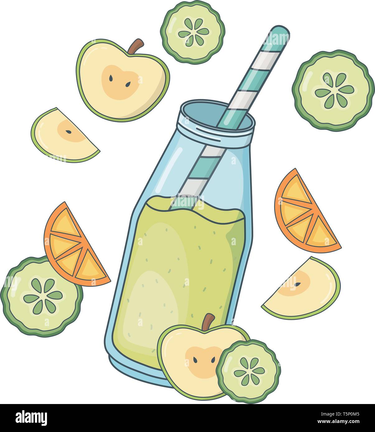 delicious healthy meal juice with fruits mix cartoon vector ...