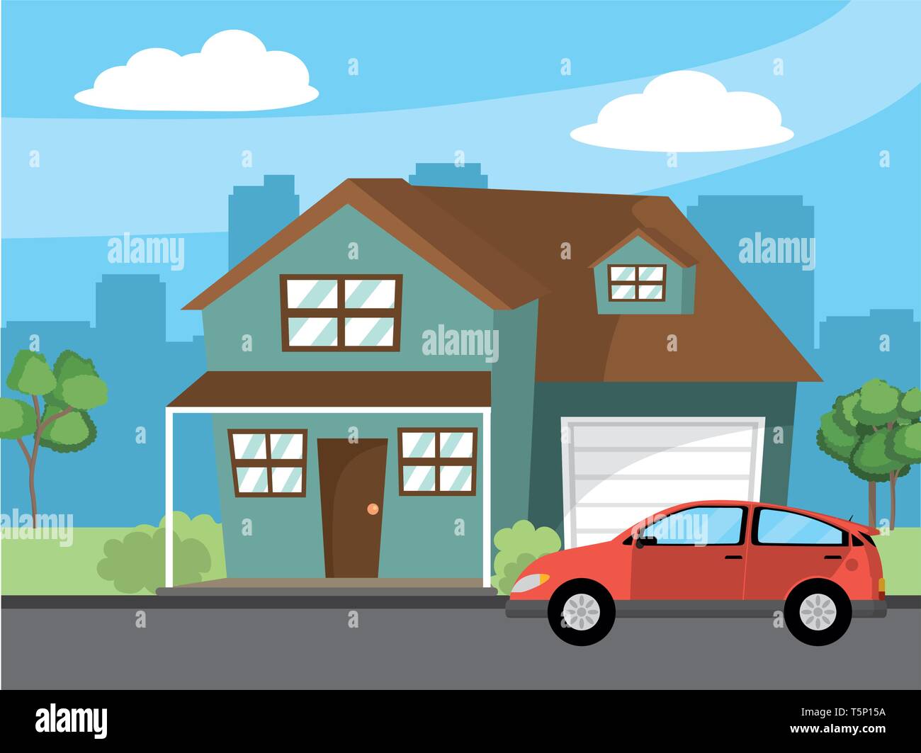 house urban home building cartoon vector illustration graphic design ...