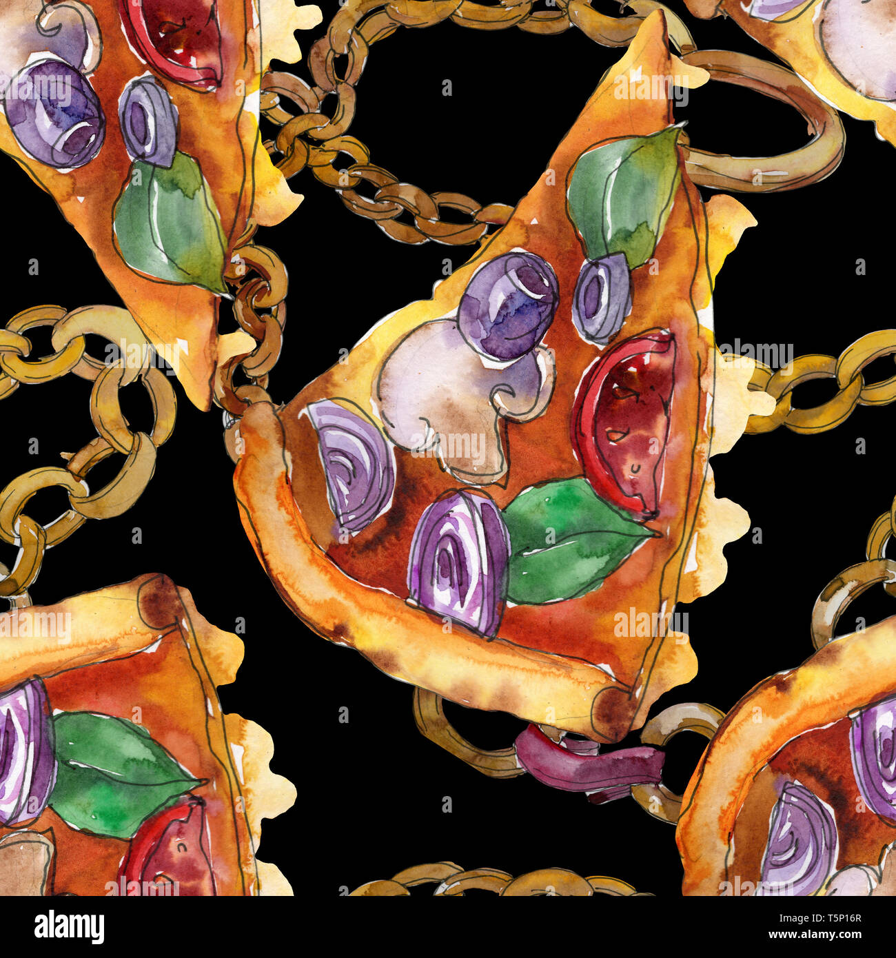 Fast food itallian pizza in a watercolor style isolated set ...