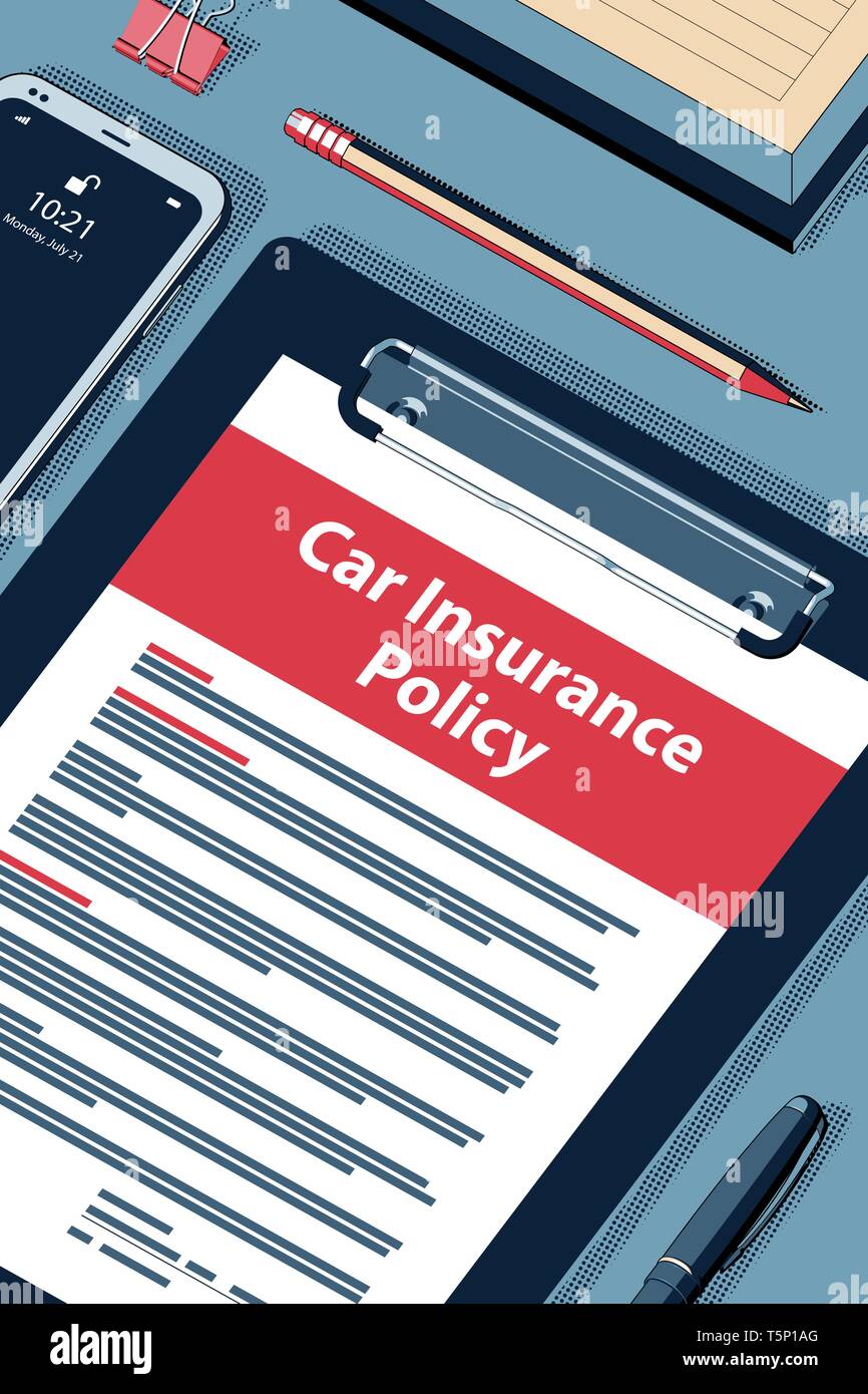 Car Insurance Policy - Vector Halftone Isometric Illustration Stock ...