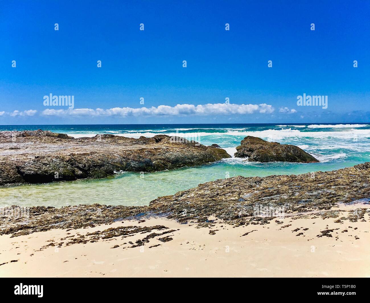 sunny beach with crystal clear blue turquoise water Stock Photo - Alamy