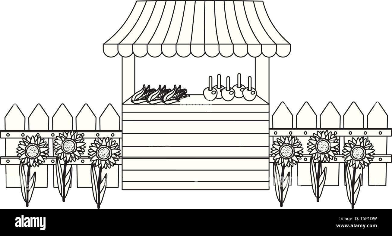 wooden market stall farm scene festive cartoon vector illustration ...