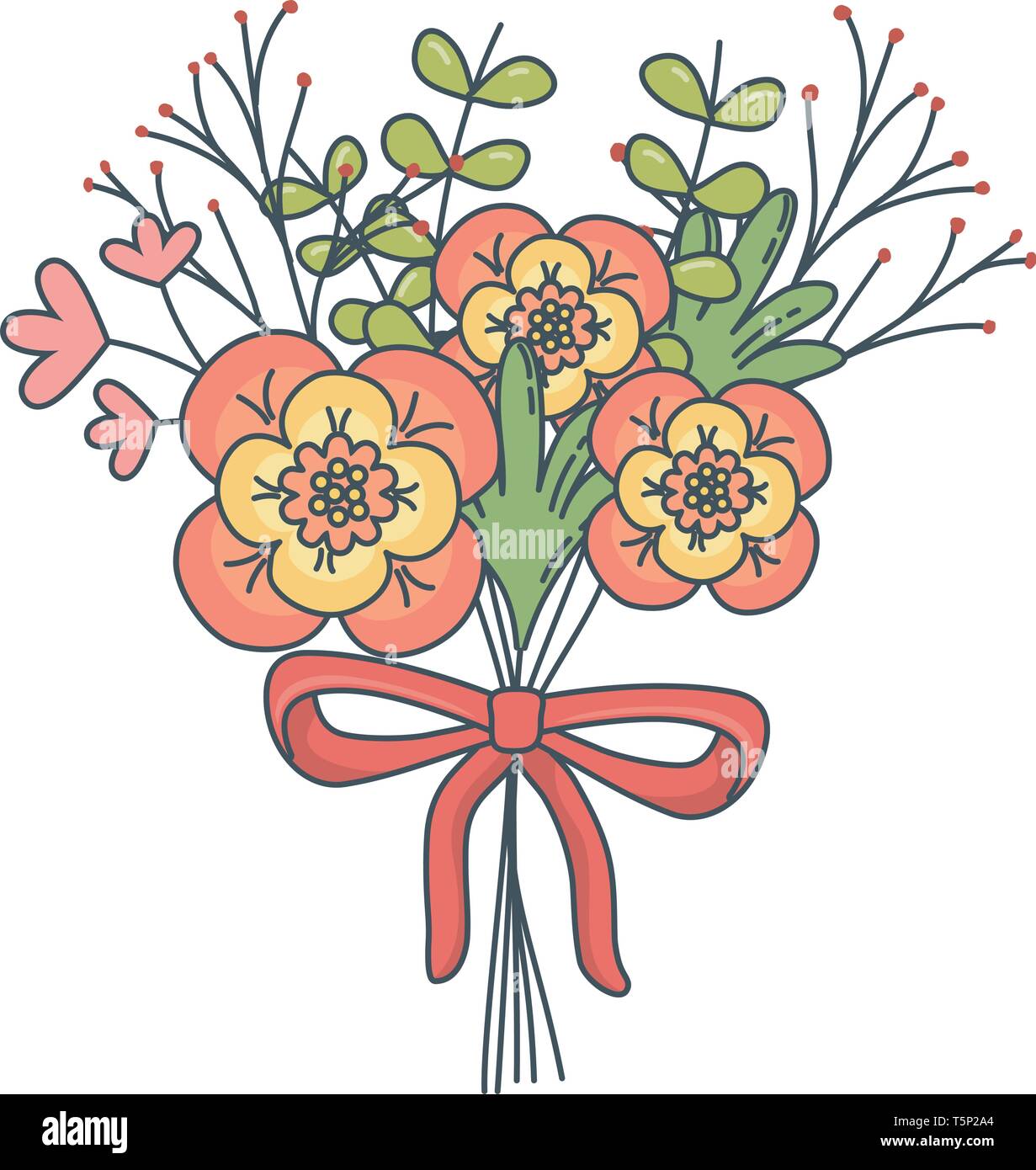 floral nature flowers decoration with ribbon cartoon vector ...
