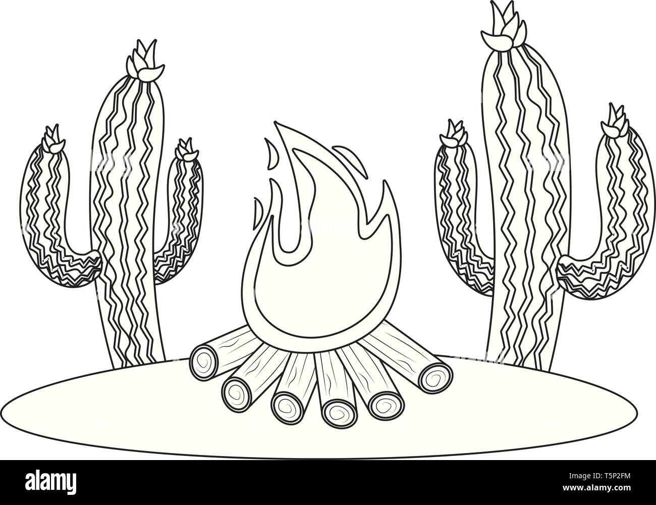 outdoor scene wood fire cartoon vector illustration graphic design ...