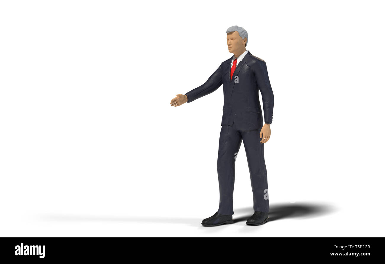 toy miniature businessman figurine presenting an empty white space ...