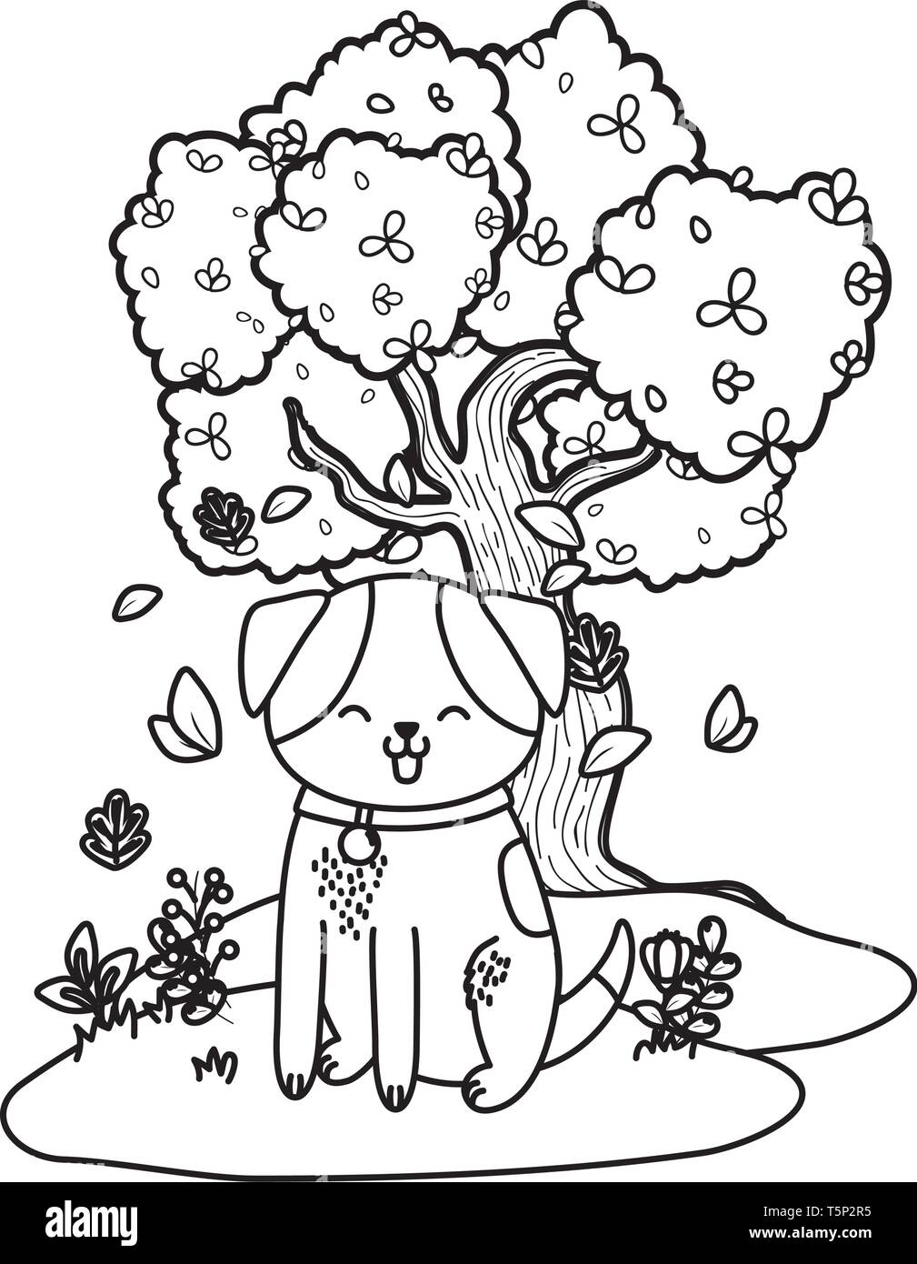 cute pet little animal dog outdoor scene cartoon vector illustration ...