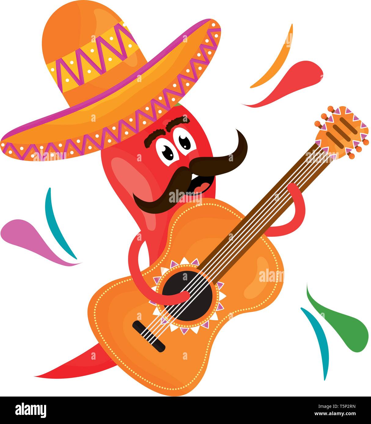 chilli pepper with guitar comic character vector illustration design ...