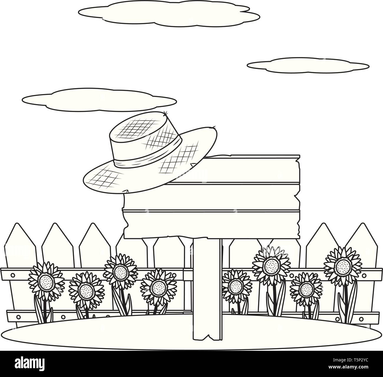 wooden sign frame outdoor farm scene cartoon vector illustration ...