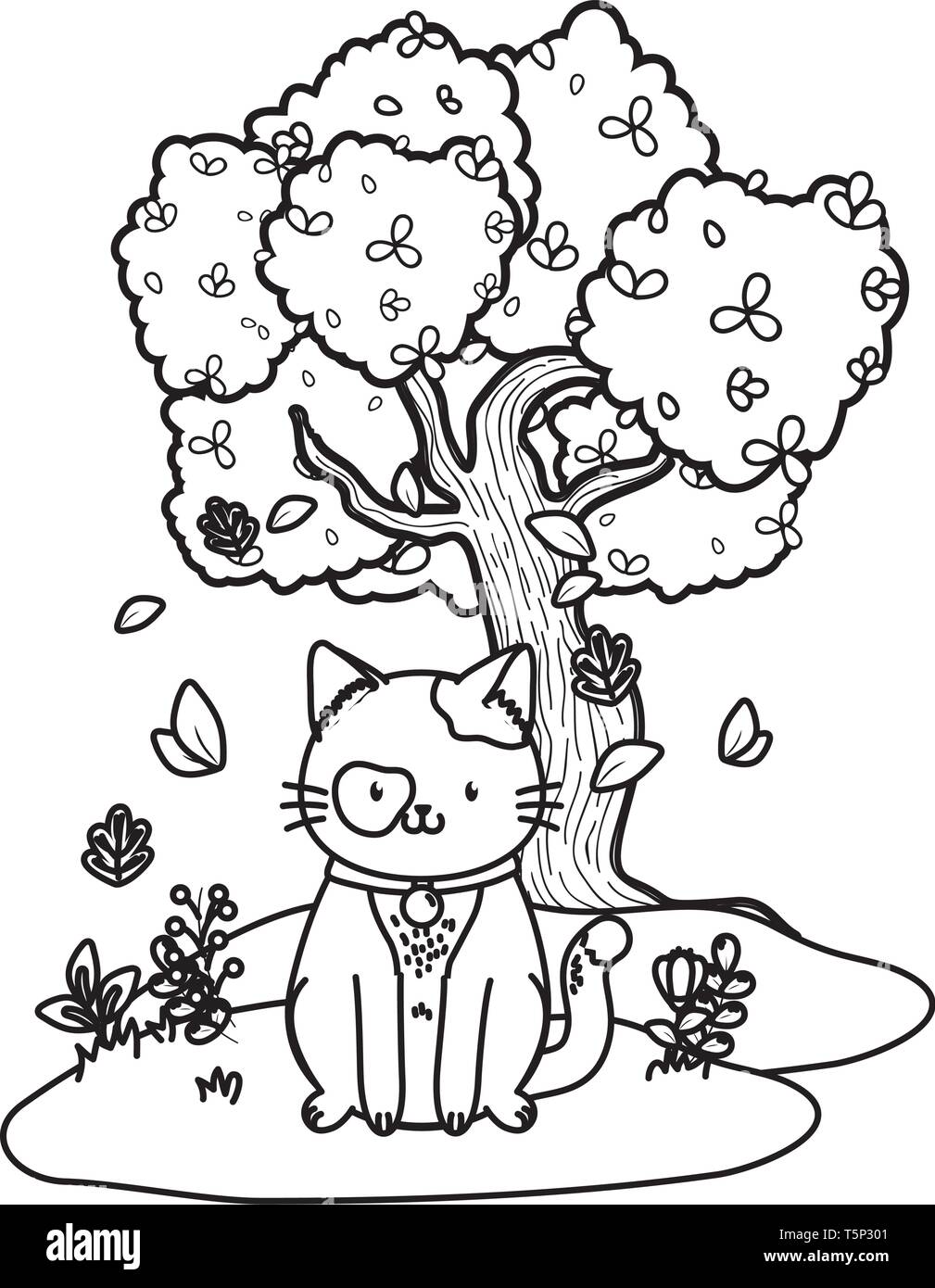 cute pet little animal cat outdoor scene cartoon vector illustration ...