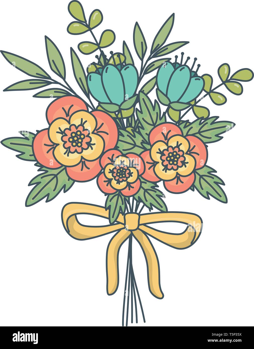 floral nature flowers decoration with ribbon cartoon vector ...