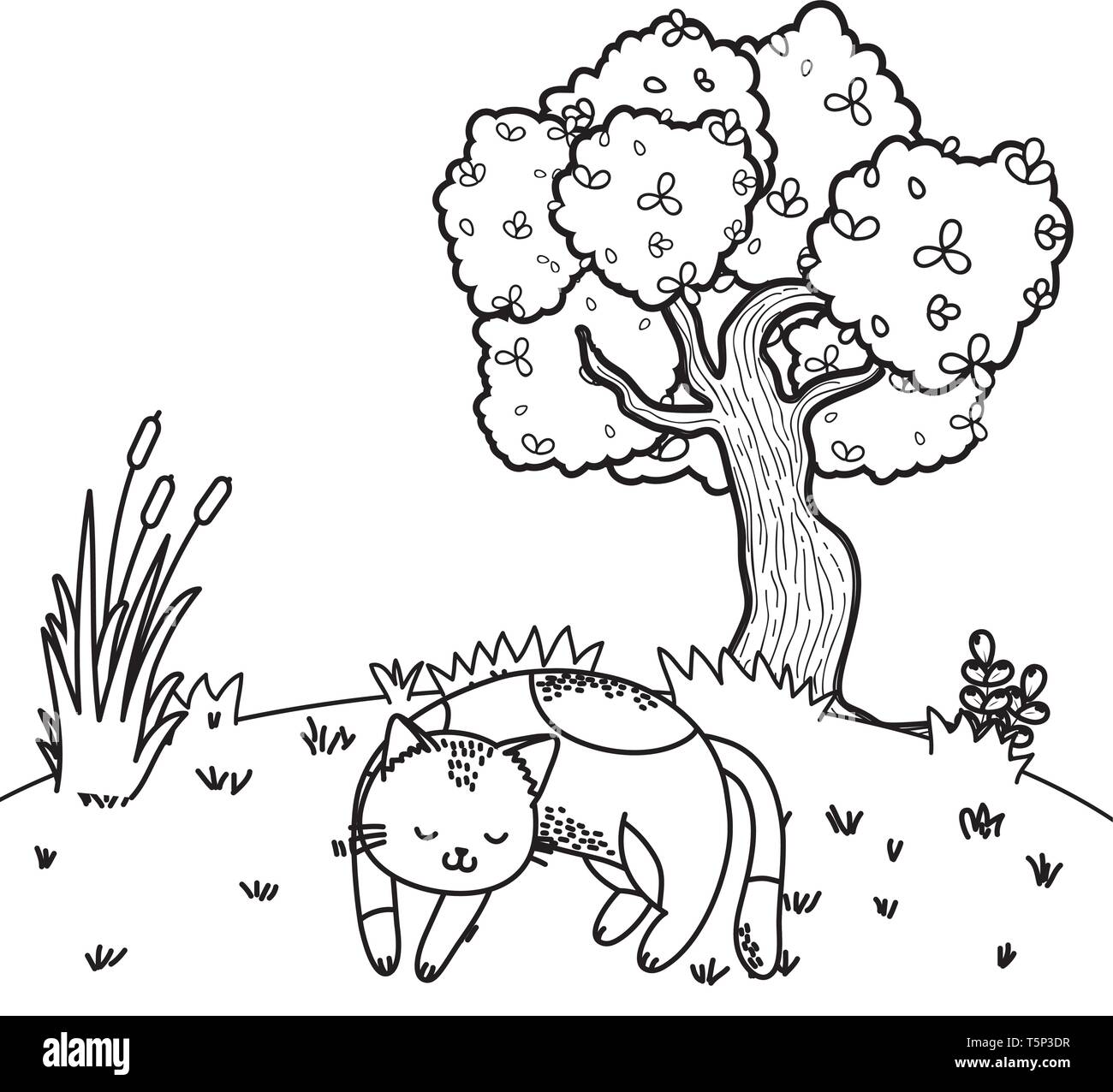 cute pet little animal cat outdoor scene cartoon vector illustration ...