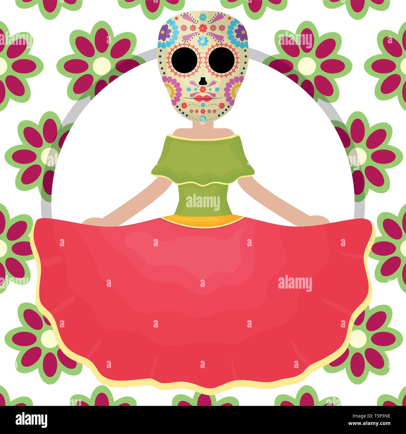 traditional katrina mexican character with floral pattern vector ...