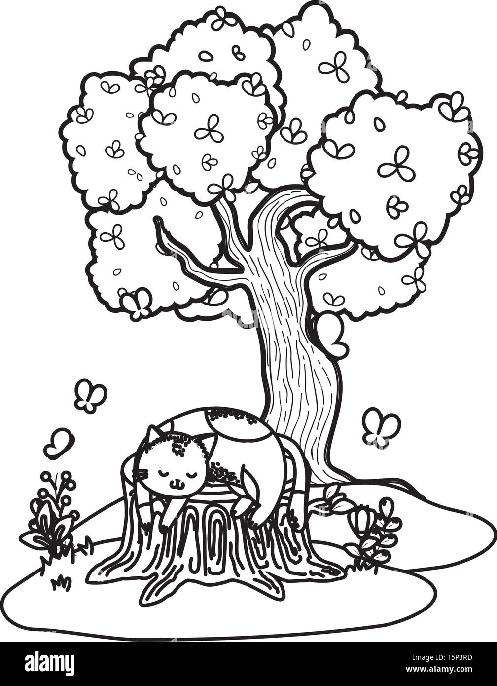 cute pet little animal cat outdoor scene cartoon vector illustration ...