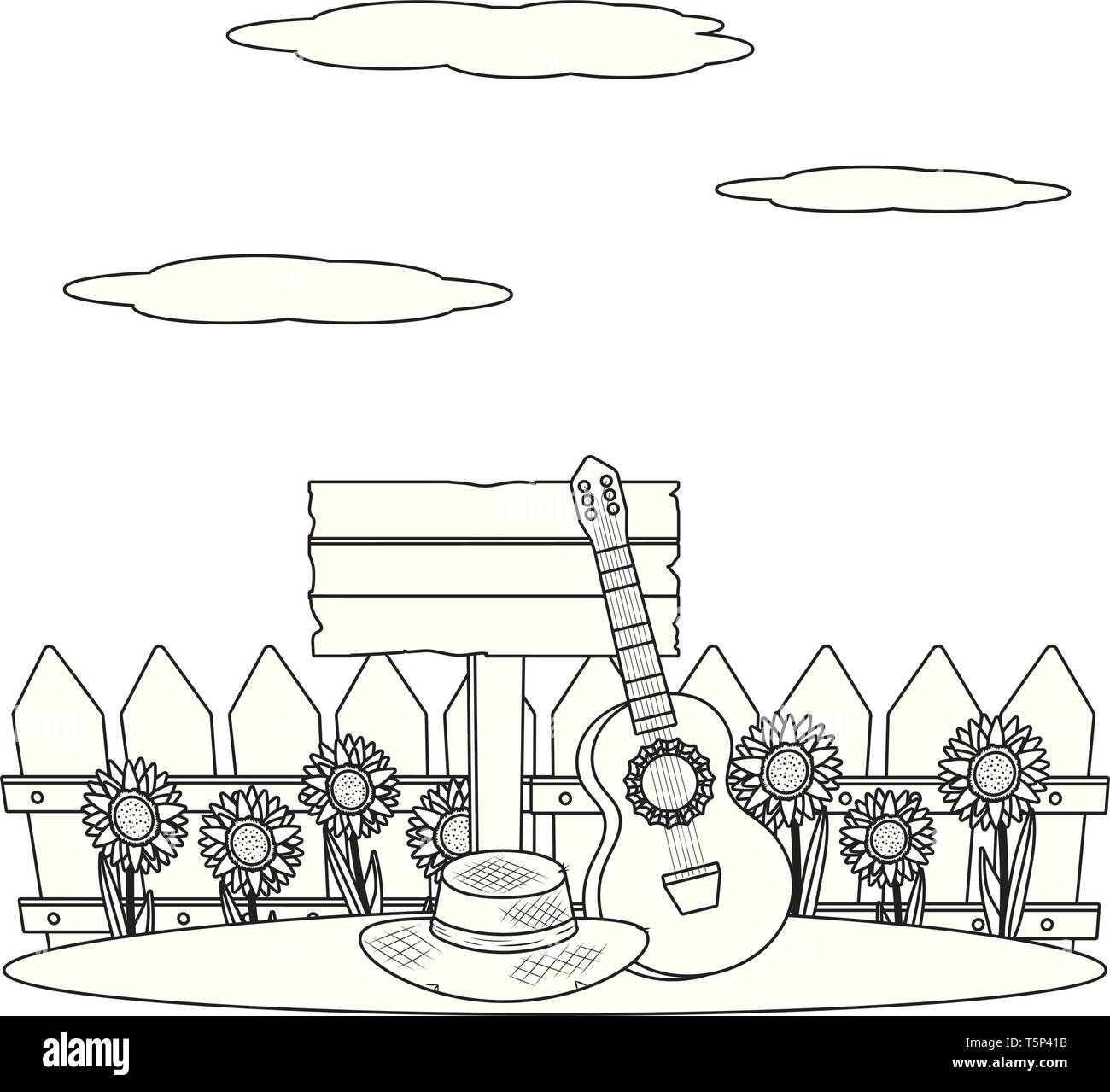 wooden sign frame outdoor farm scene cartoon vector illustration ...