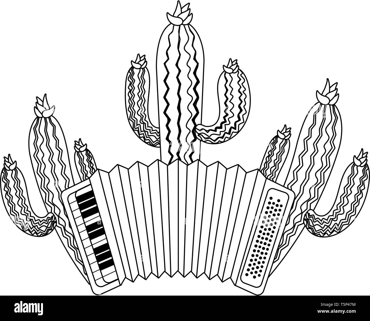 music instrument accordion with cactus cartoon vector illustration ...