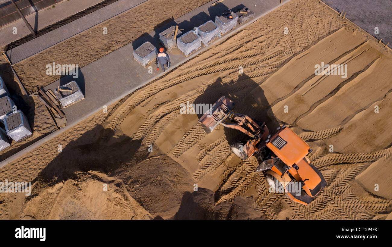 top view of industrial road roller machine isolated texture, working ...